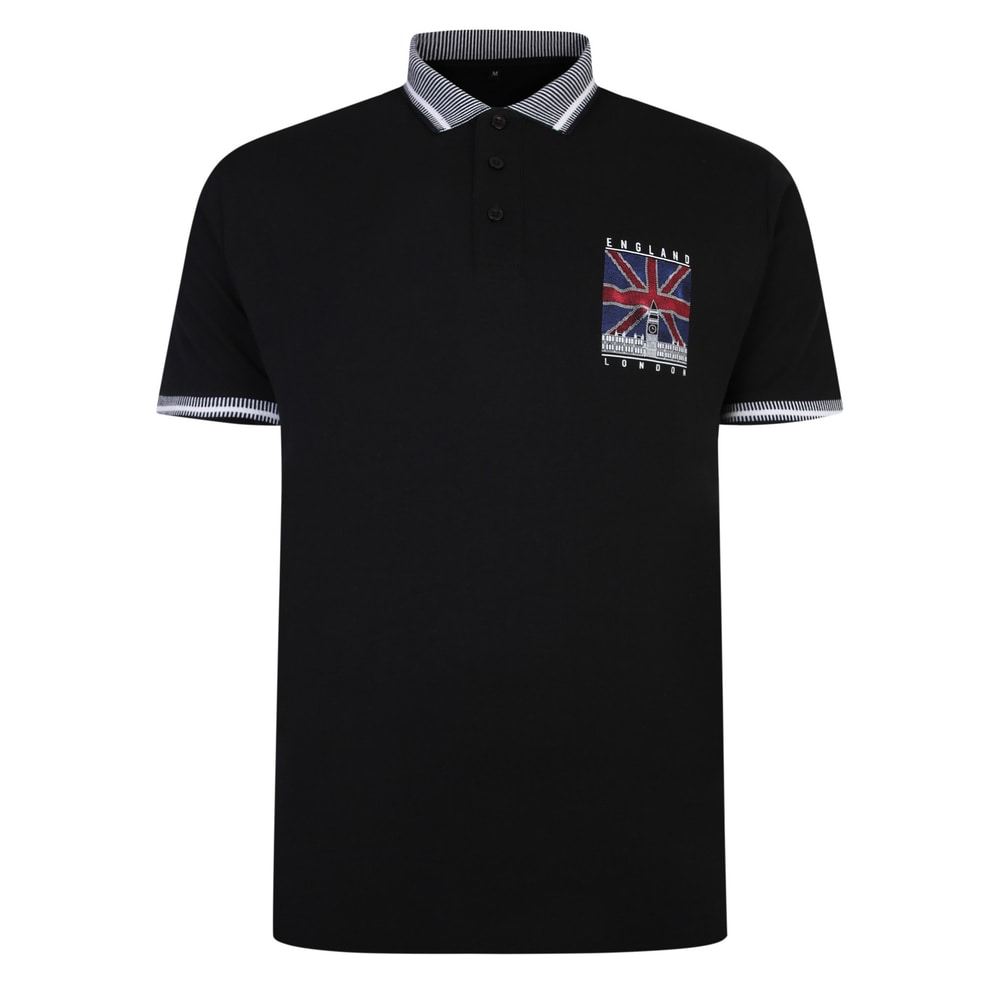 Bigdude Union Jack Jersey Polo Shirt Black Tall | BigDude