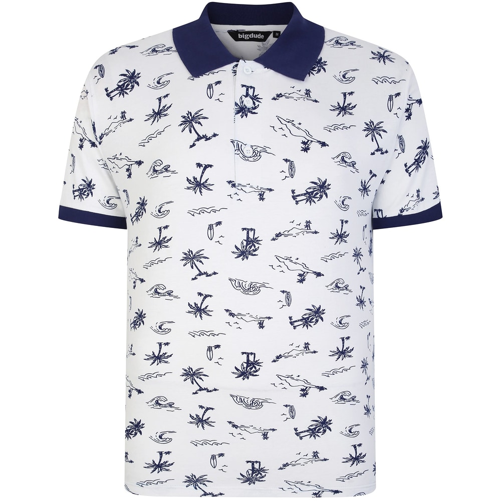 Bigdude Palm Trees Print Polo Shirt White | BigDude