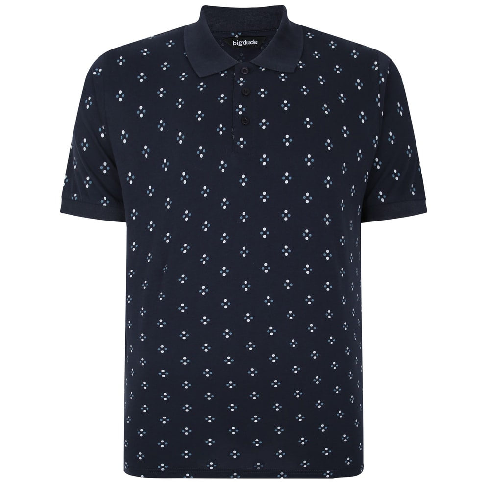 Bigdude Geometric Print Polo Shirt Navy | BigDude